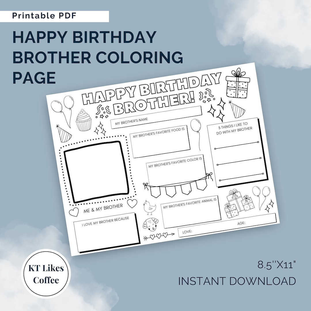Happy Birthday Brother Coloring Page: Kids Activity (digital Download ...