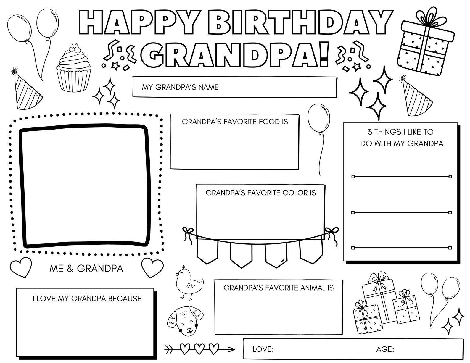 Happy Birthday Grandfather Coloring Page | Happy Birthday Activity ...