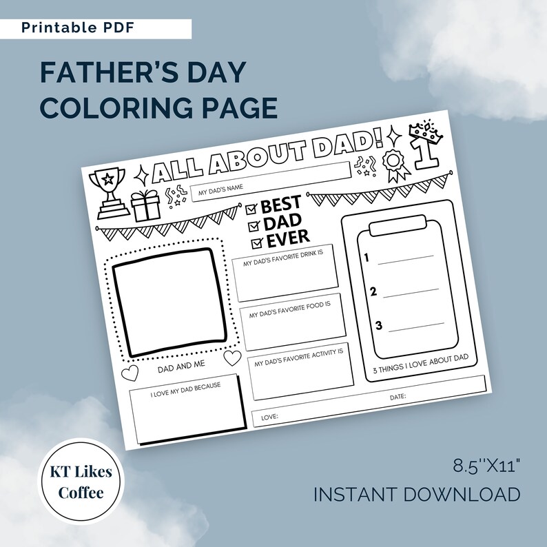 Father's Day Coloring Page Happy Father's Day Placemat Activity Sheet ...