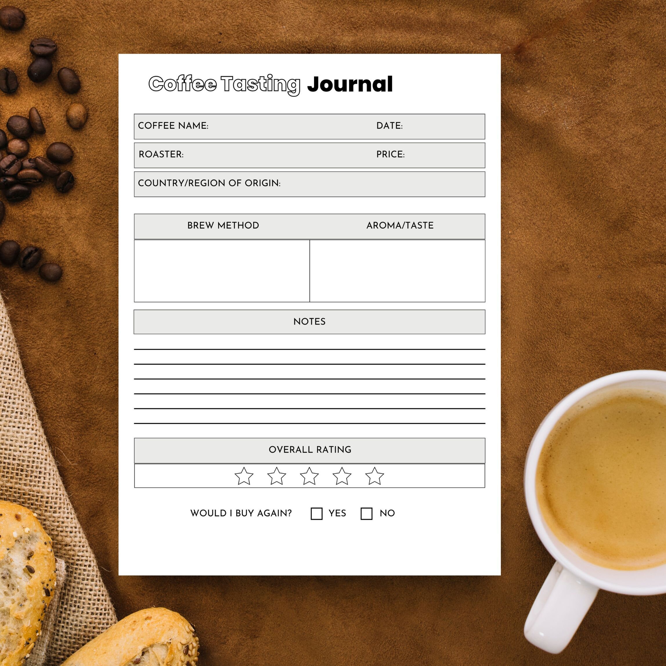 Coffee Tasting Journal | PDF Printable Download | Includes Tasting Page ...