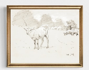 Black Sheep Art Print, Antique Sheep Painting, Sheep Drawing, Vintage ...