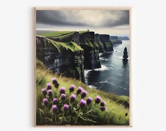 Cliffs of Moher Print, Antique Ireland Oil Painting Print, Digital ...