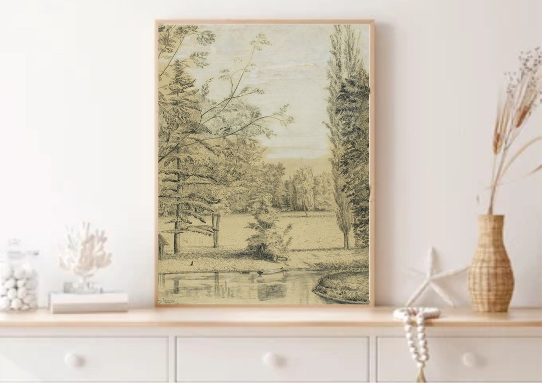 Trees Sketch Landscape Print-trees Landscape Vintage Sketch - Etsy