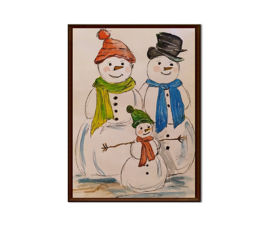Snowmen Line Art - Etsy