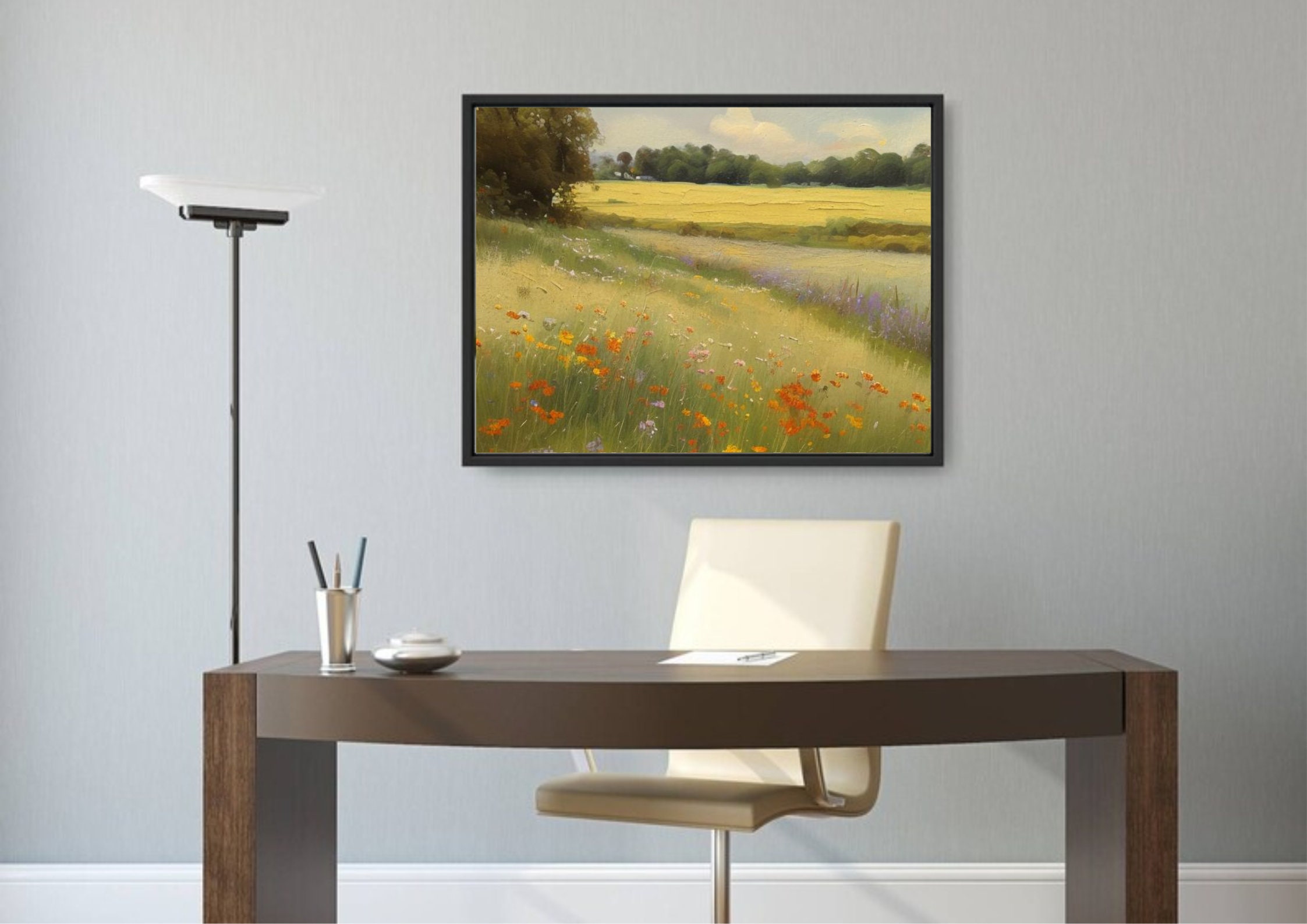 Flowers Field and Bushes Oil Painting Wildflowers Meadow Art Print ...