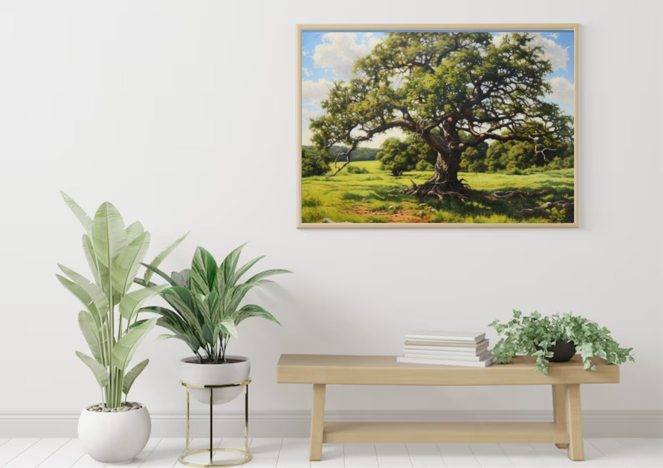 Old Oak Tree Oil Painting Art Print Oak in Green Meadow Wall Art Tree ...