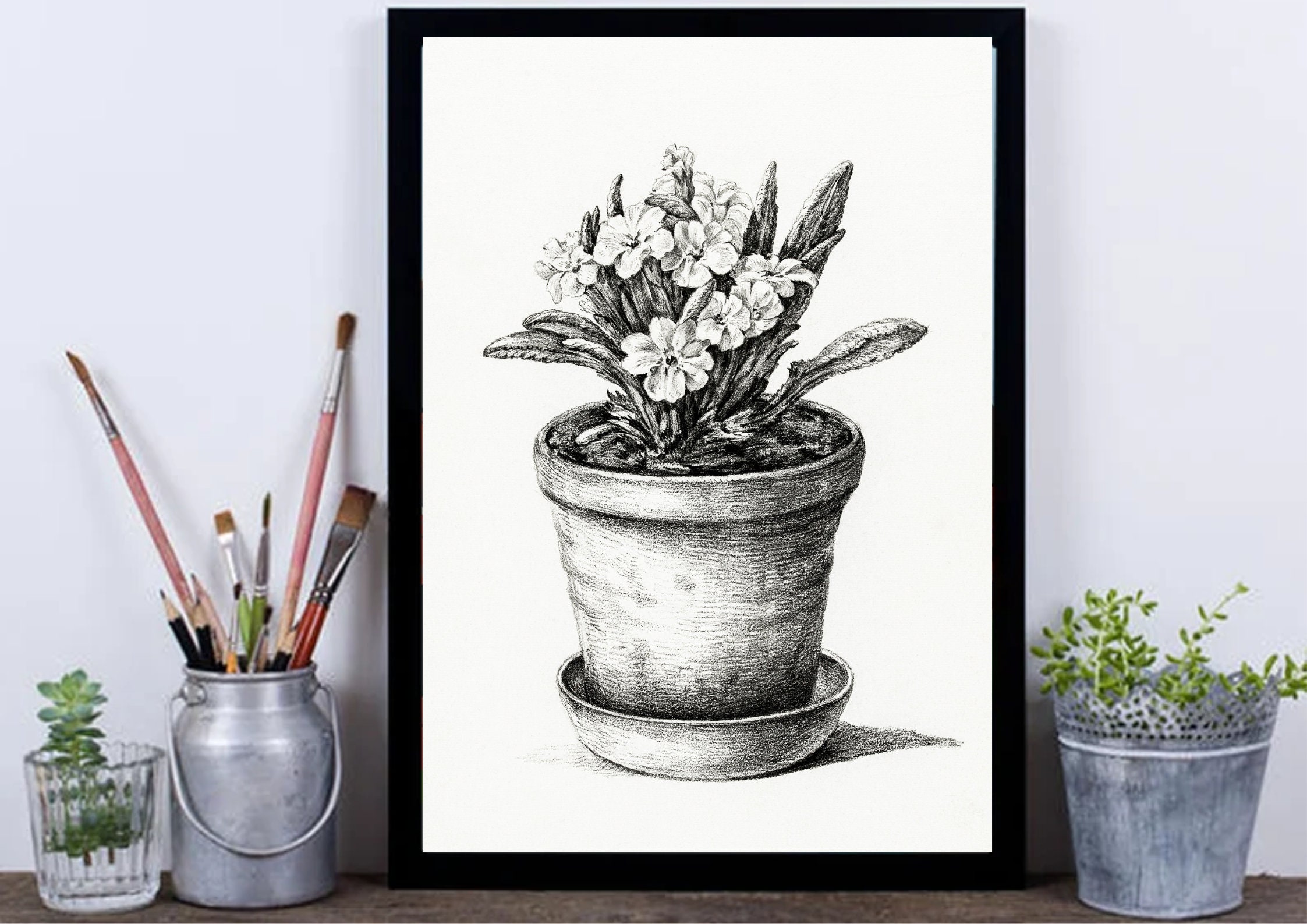 Flower Pot Pencil Drawing