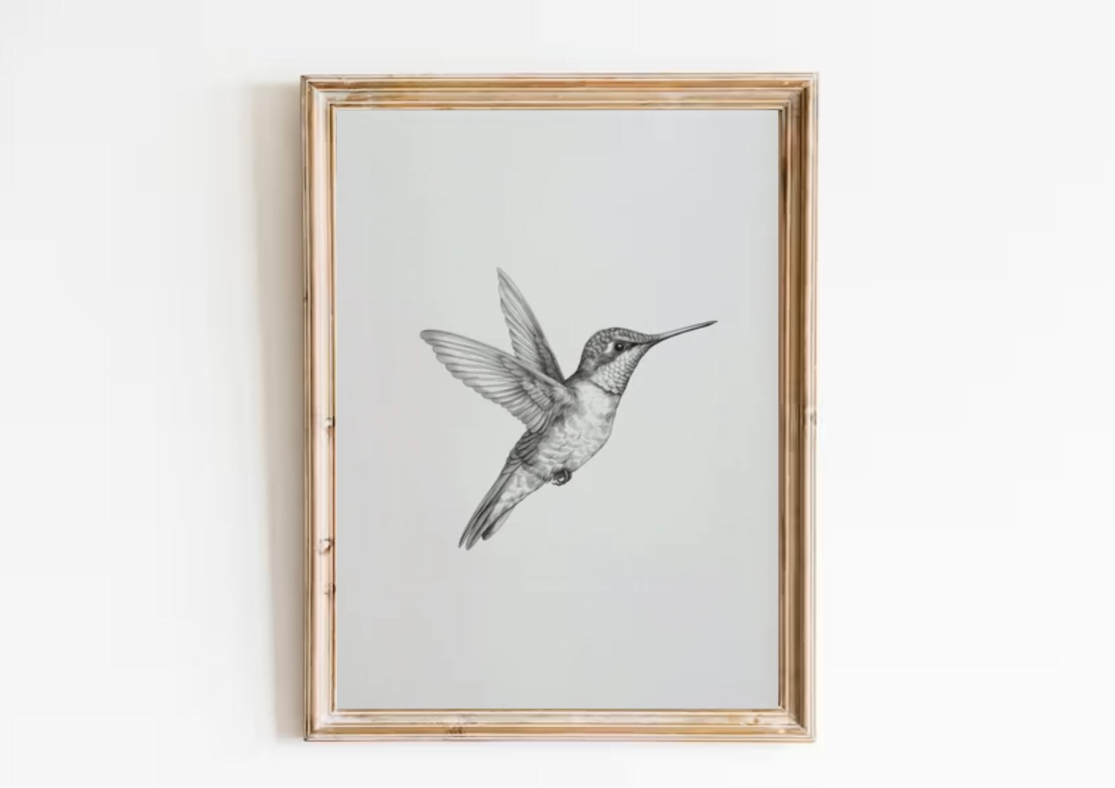Hummingbirds Painting Bird Vintage Art Print Hummingbirds Sketch Bird ...