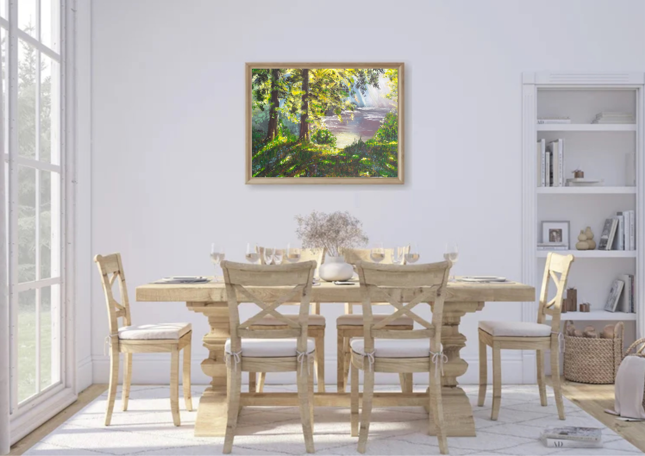 Original Canvas Forest Lake Landscape Painting Sun Rays Art - Etsy