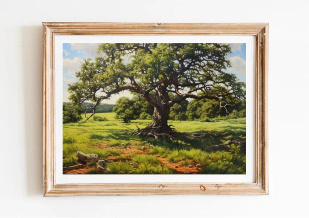 Old Oak Tree Oil Painting Art Print: Green Meadow Panoramic Wall Art - Etsy