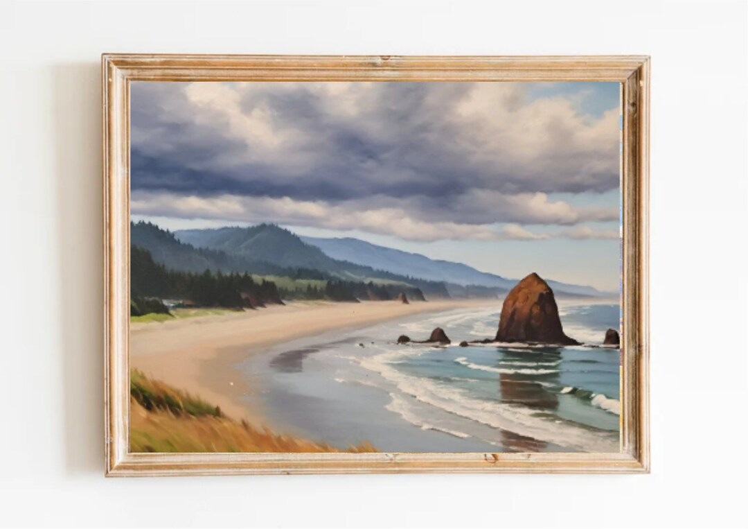 Haystack Rock Art Print: Cannon Beach Oil Painting, Oregon Coast - Etsy