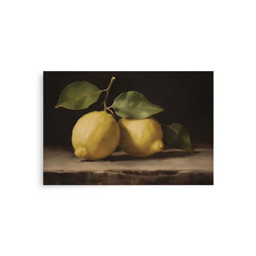 Vintage Lemon Oil Painting Art Print: Moody Kitchen Wall Decor - Etsy