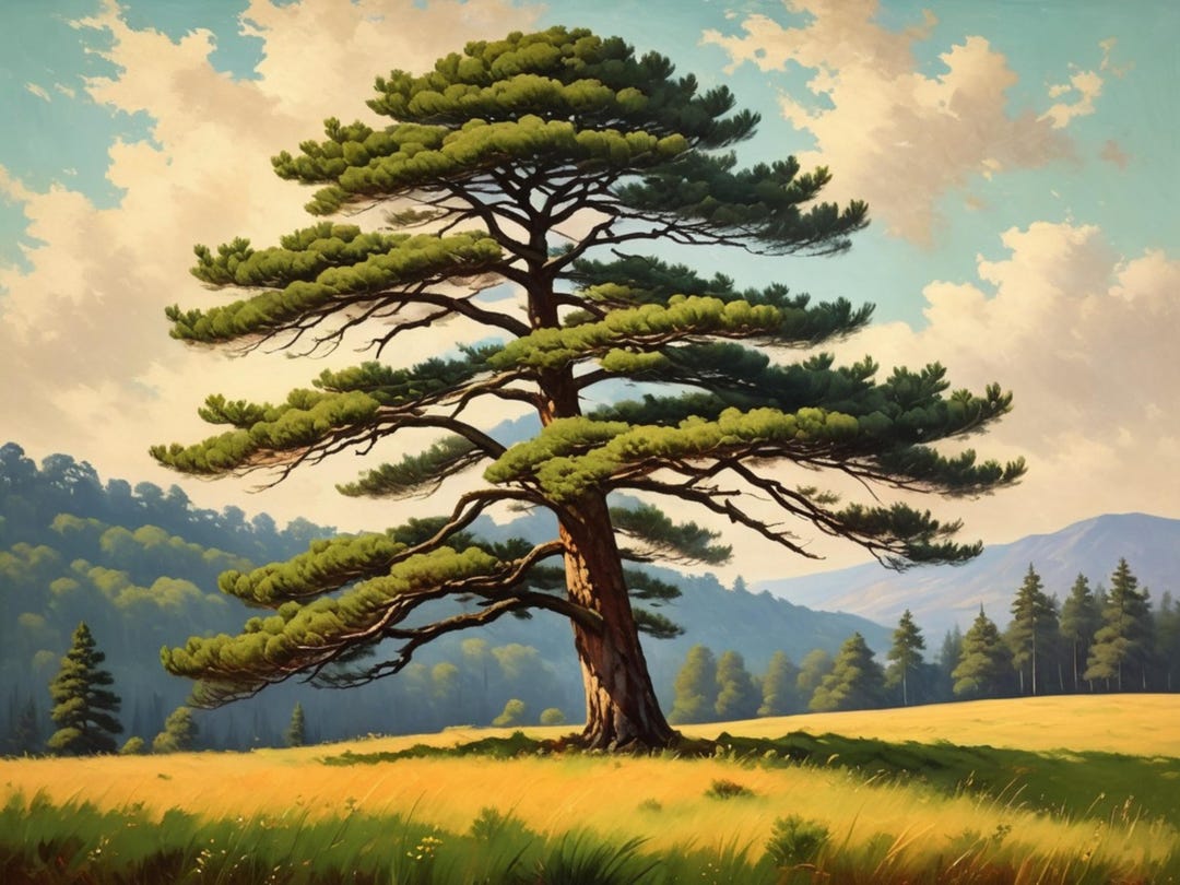 Pine Tree Landscape Print: Impasto Oil Painting, Neutral Nature Art - Etsy
