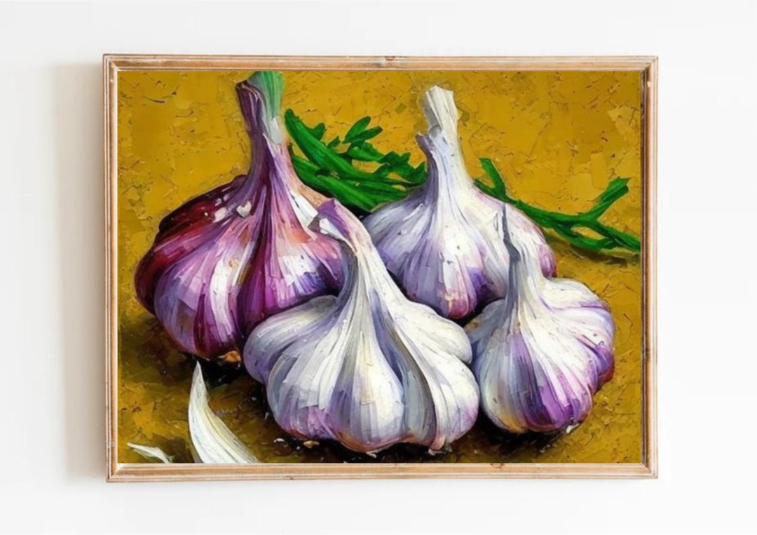 Garlic Oil Painting Art Print: Kitchen Still Life, Farmhouse Decor - Etsy