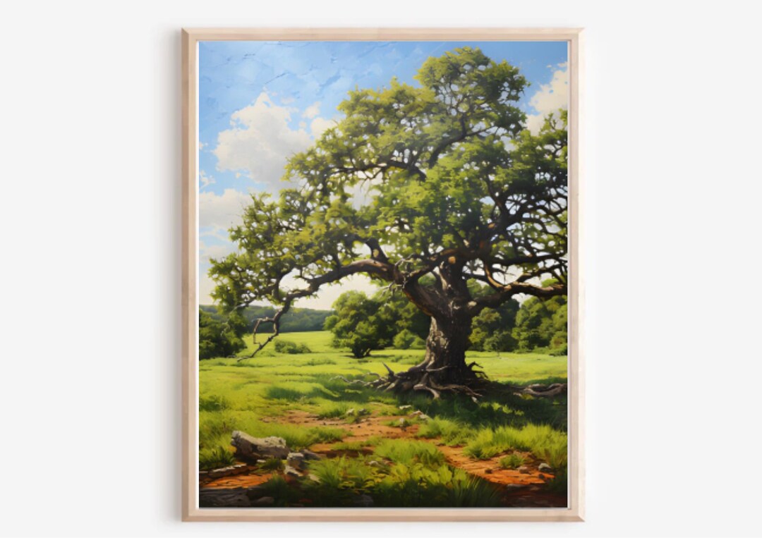 Old Oak Tree Painting Oak Art Print Oak in Green Meadow Wall Art Tree ...