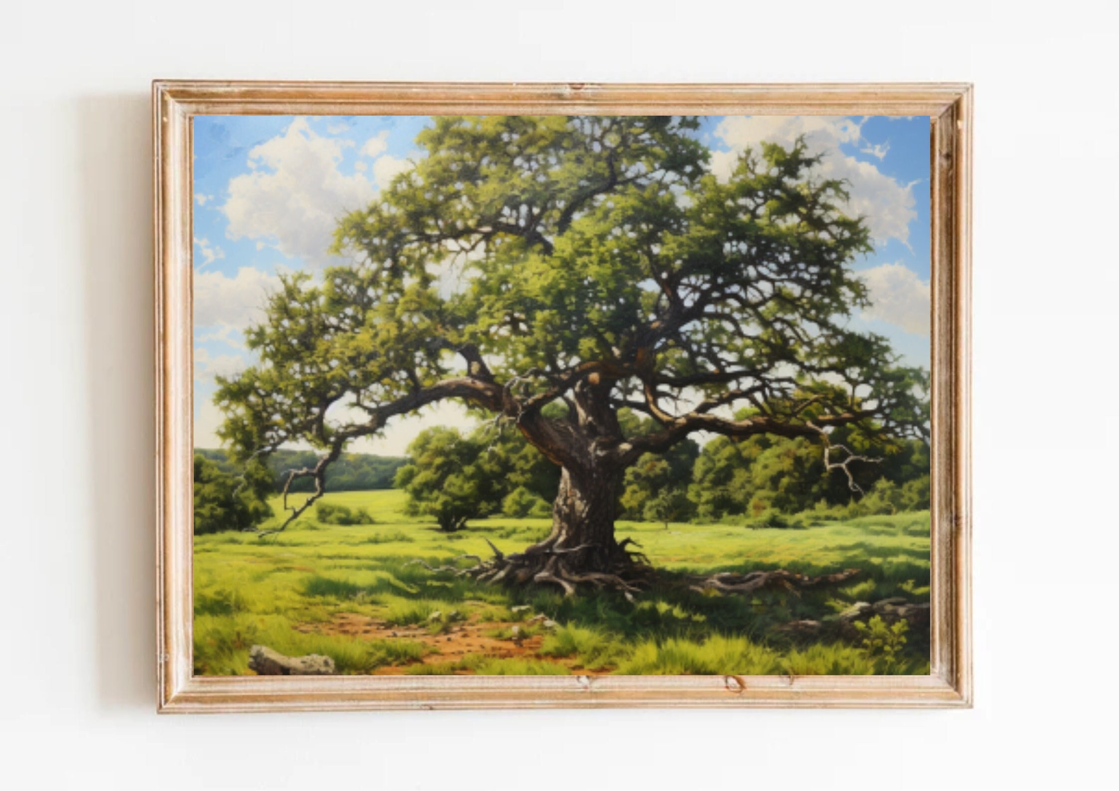 Old Oak Tree Oil Painting Art Print Oak in Green Meadow Wall Art Tree ...