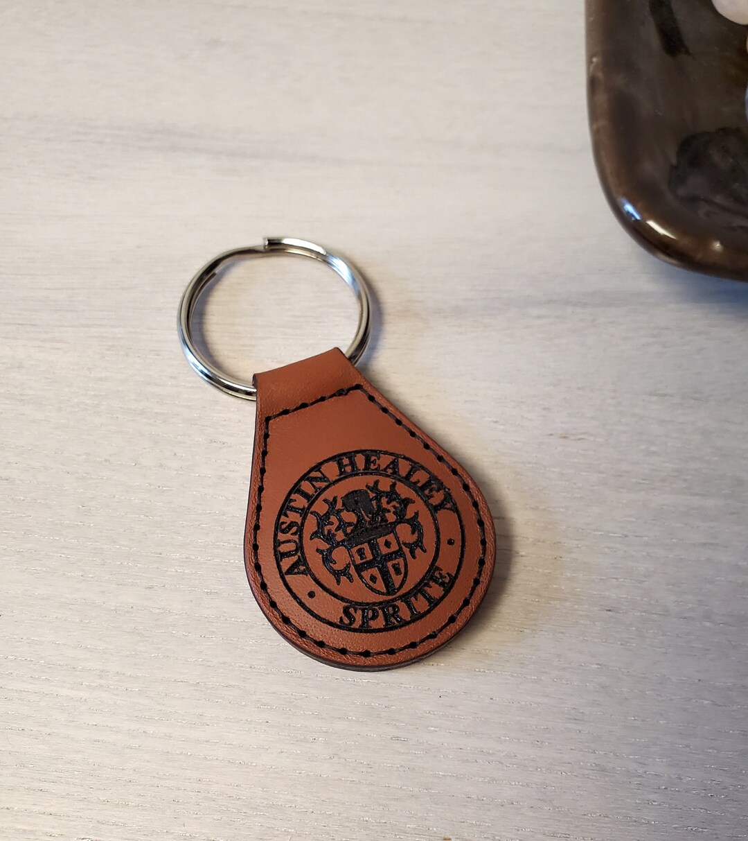 Vintage Style Custom Leather Keychain Fob for Datsun or Austin Healey ...