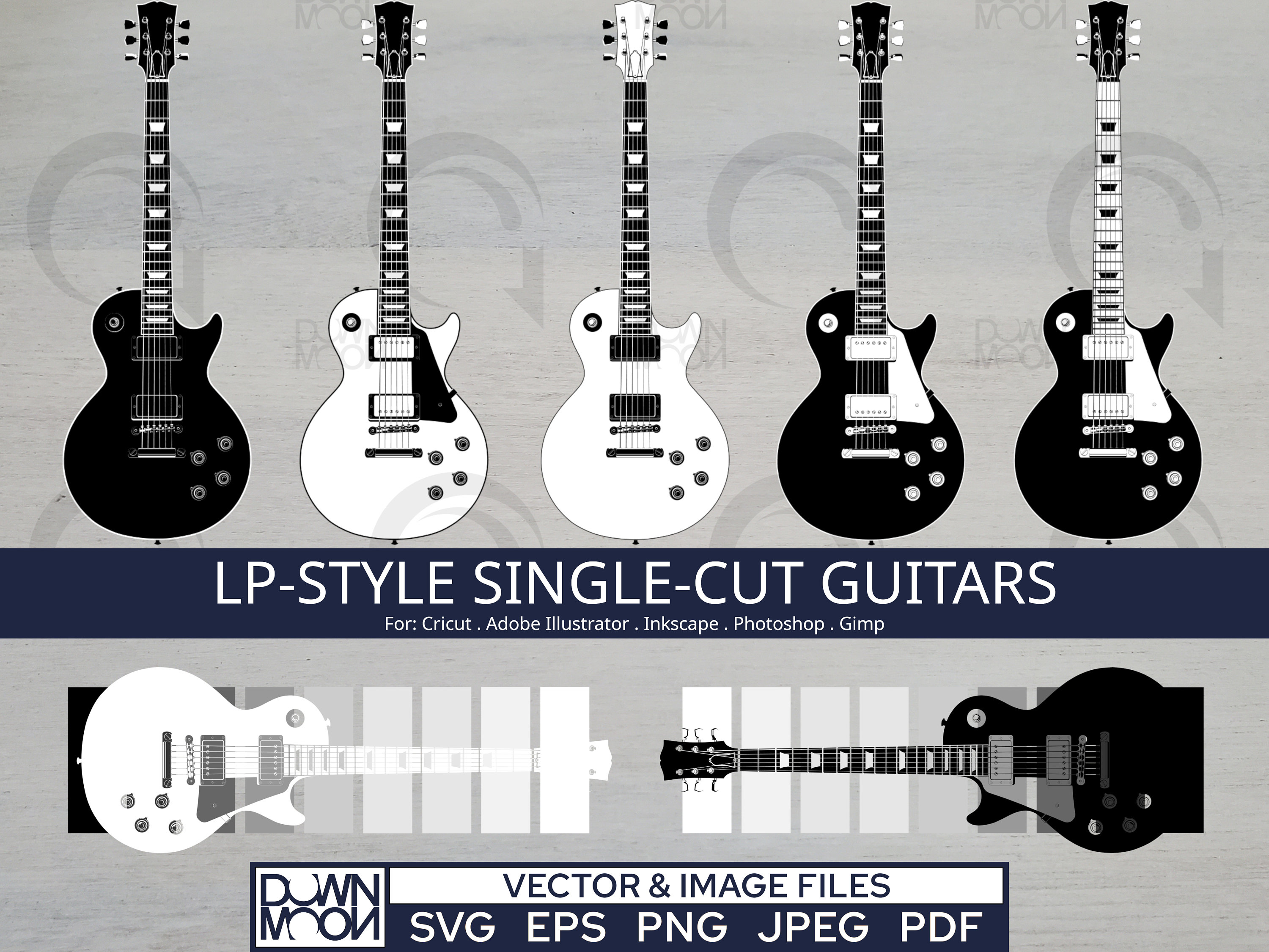 Accurate Les Paul-style Guitar SVG Pack, Detailed Scaled Digital Vector ...