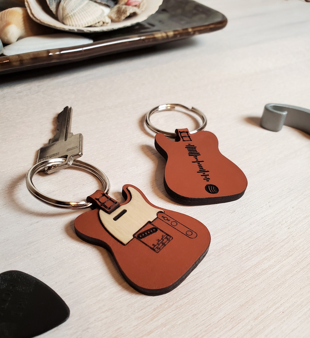 Personalized Leather Guitar Keychain With Spotify Code - Etsy