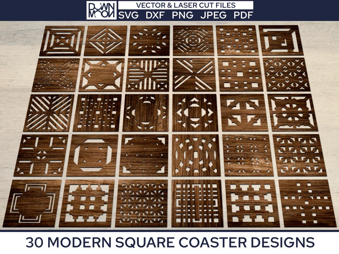 30 Modern Square Coaster Designs SVG Laser-ready Files - Etsy