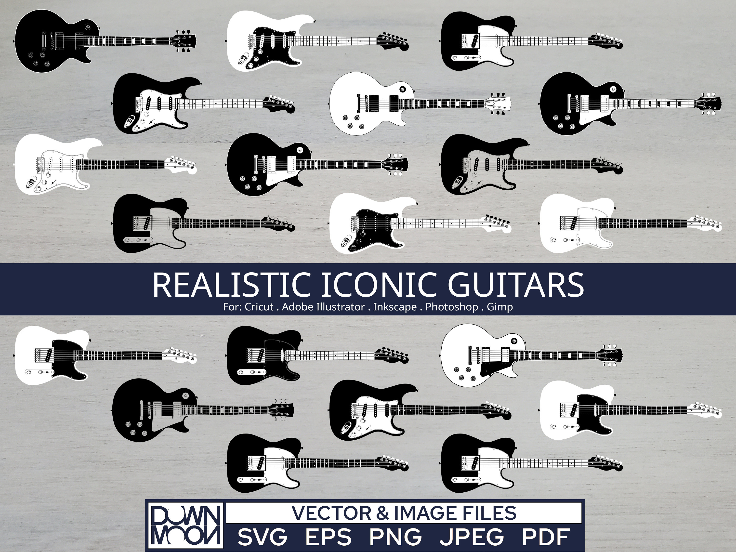 Accurate Guitar SVG Pack, Realistic Detailed Digital Vector and Image ...