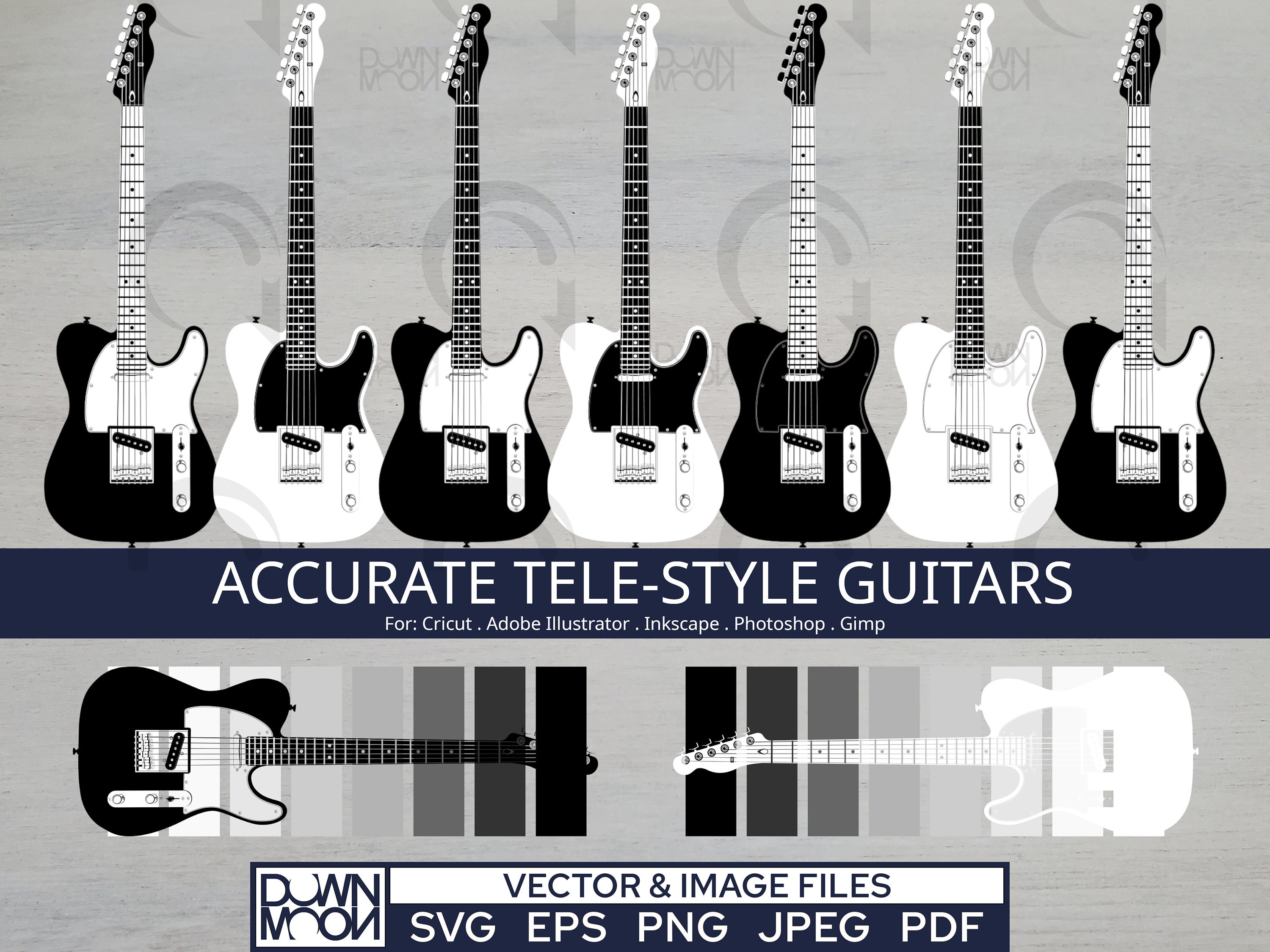 Accurate Tele-style Guitar SVG Pack, Detailed Scaled Digital Vector and ...