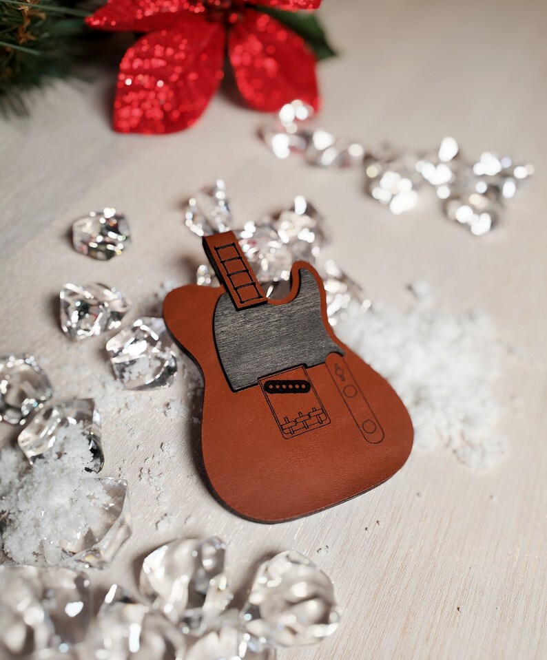 Personalized Leather Guitar Christmas Tree Ornament With Wood - Etsy