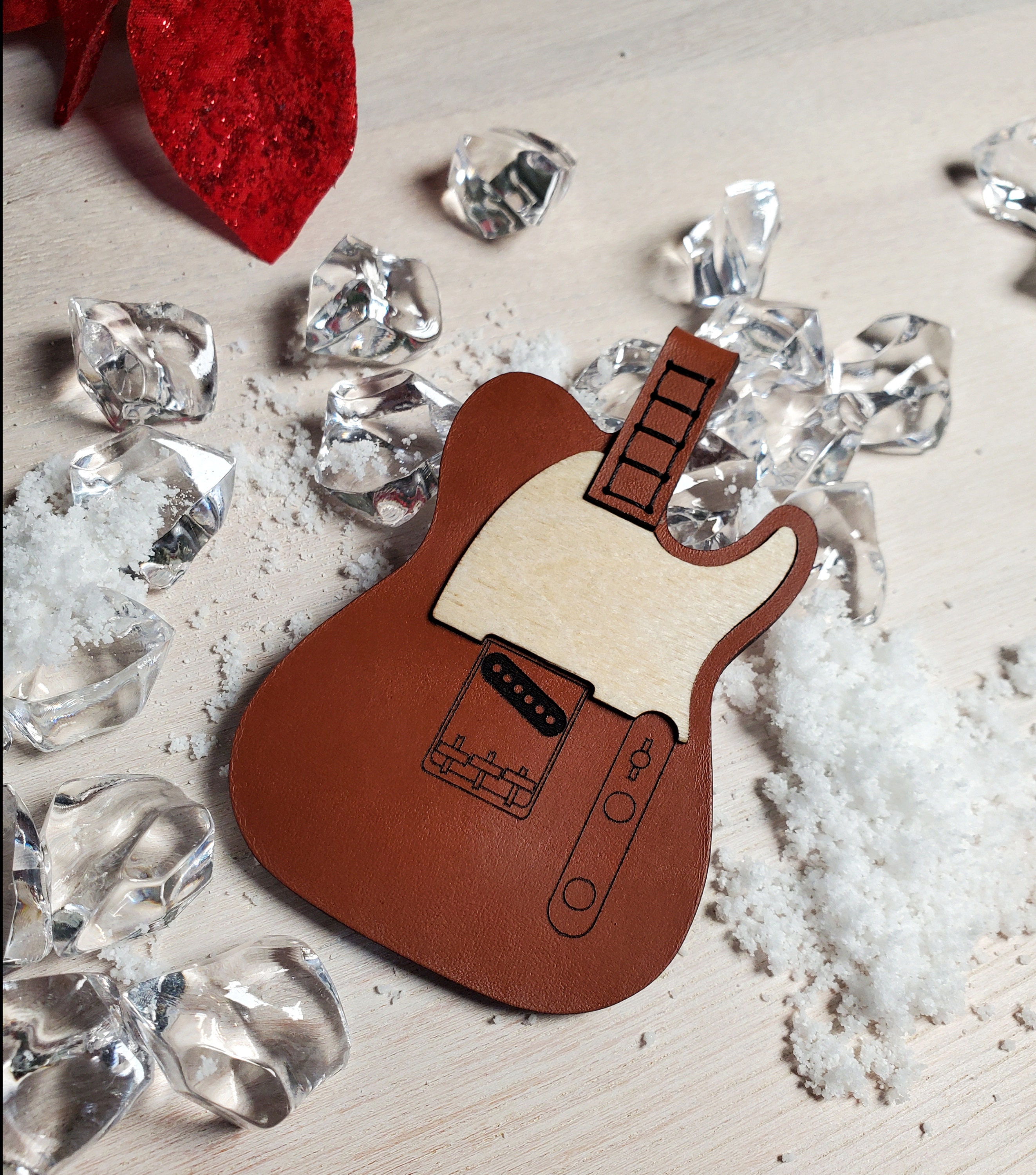 Personalized Leather Guitar Christmas Tree Ornament With Wood - Etsy