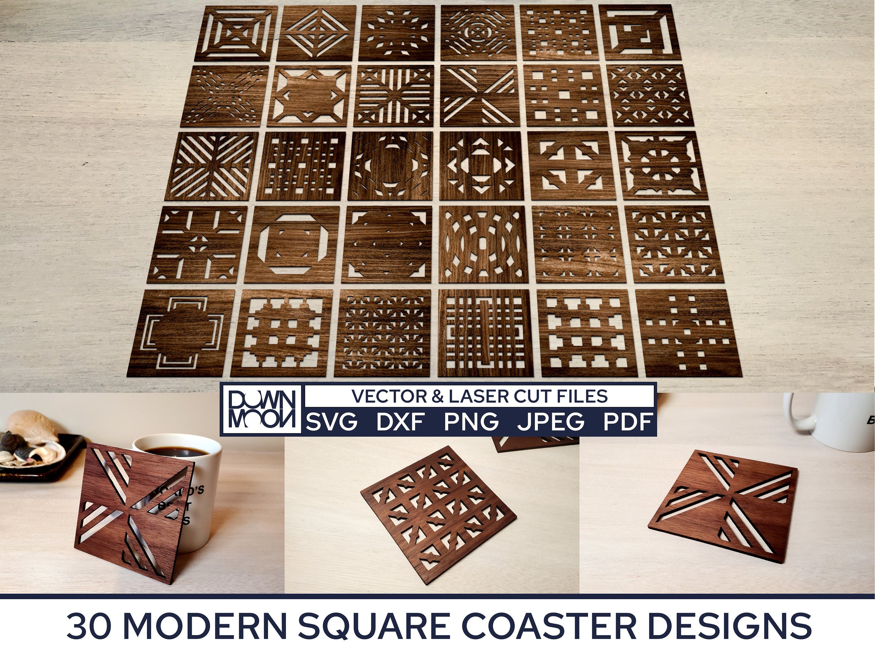 30 Modern Square Coaster Designs SVG Laser-ready Files - Etsy
