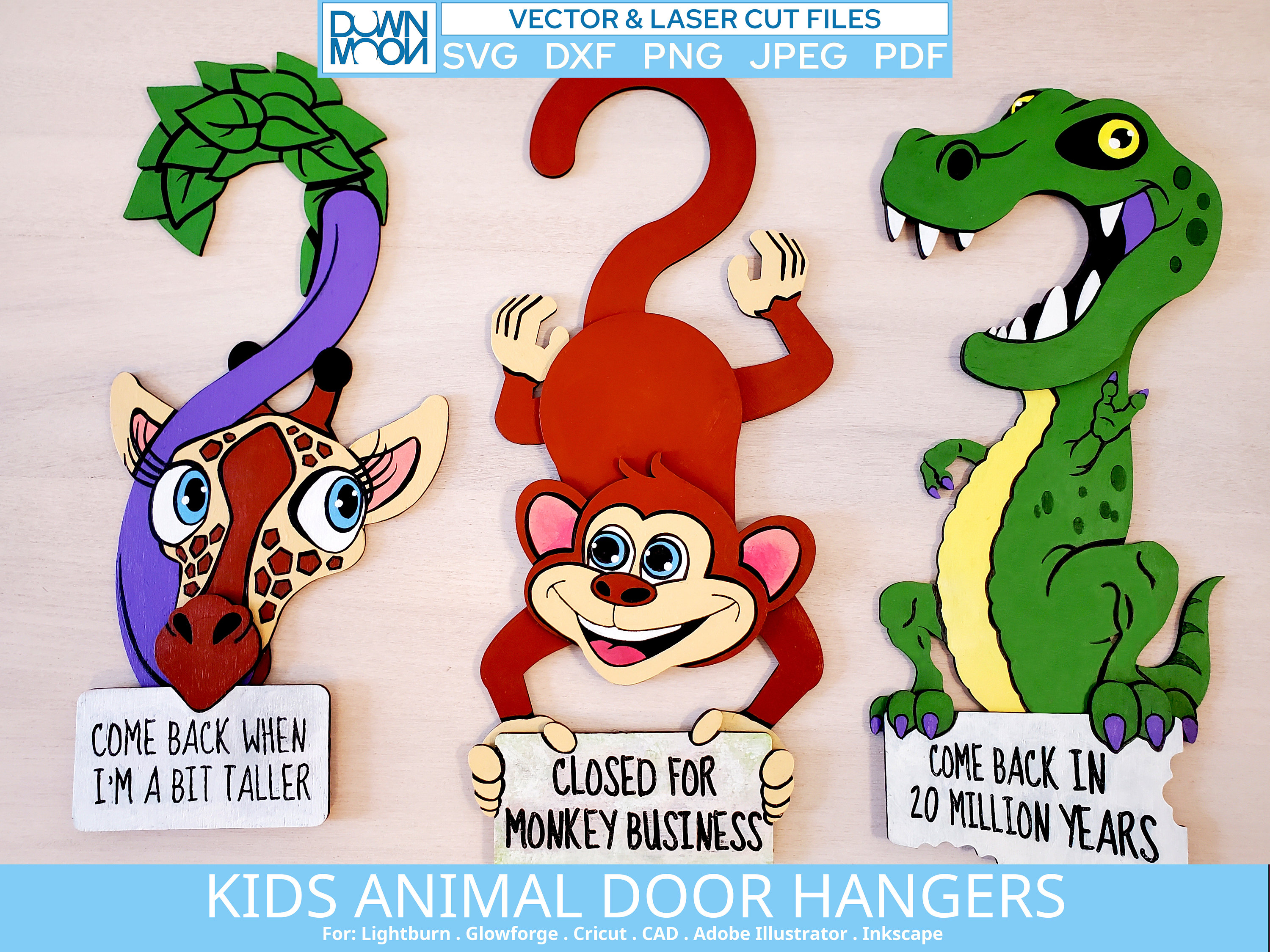 Kids Animal Door Hangers Monkey Giraffe Dinosaur SVG - Etsy
