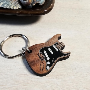 Solid Wood Guitar Keychain and Bag Charm With Spotify Code - Etsy