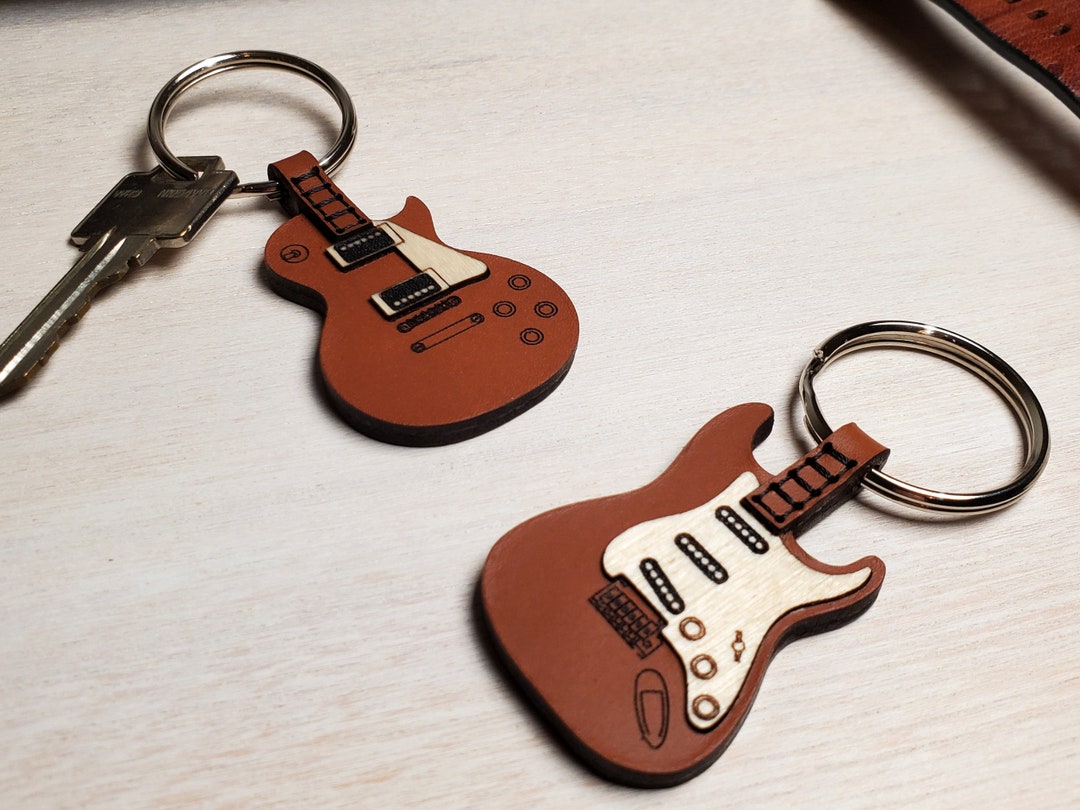 Personalized Leather Guitar Keychains With Spotify Code (strat or LP ...