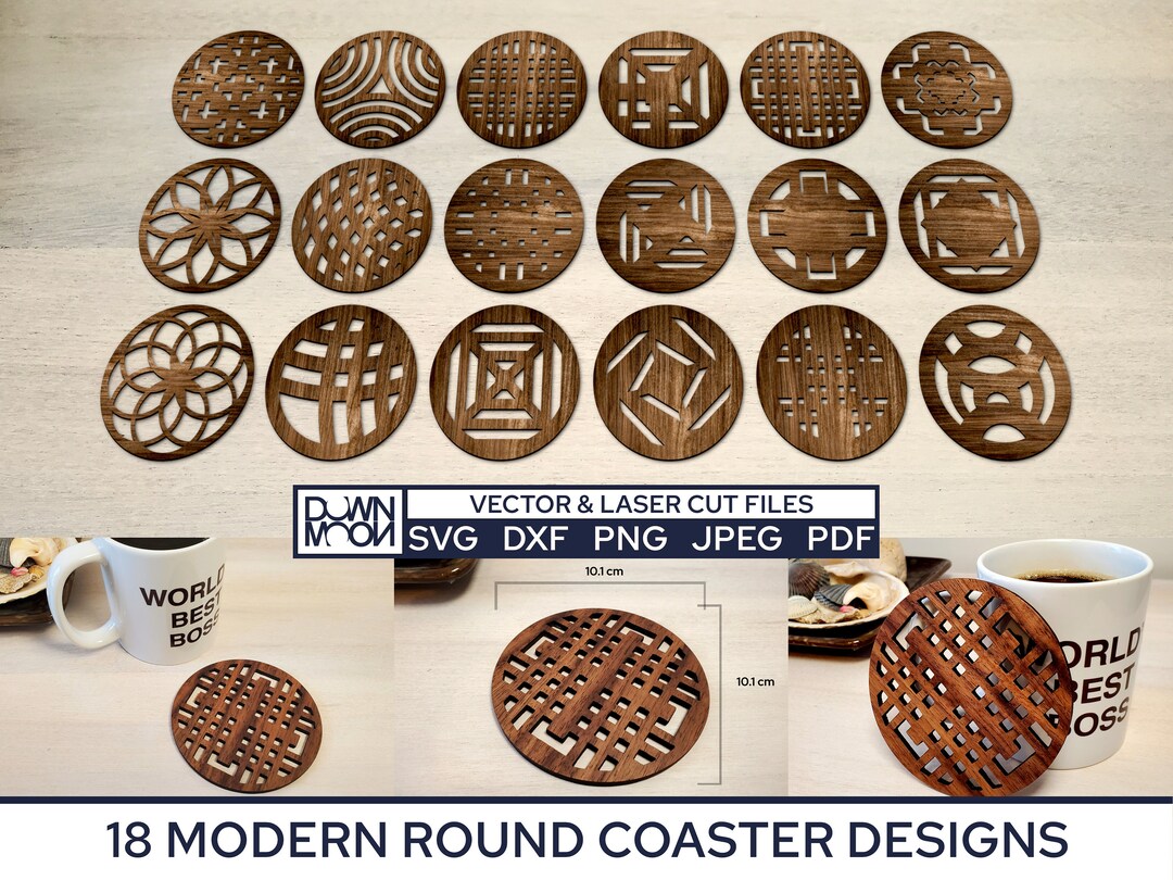 18 Modern Round Coaster Designs SVG Laser-ready Files - Etsy