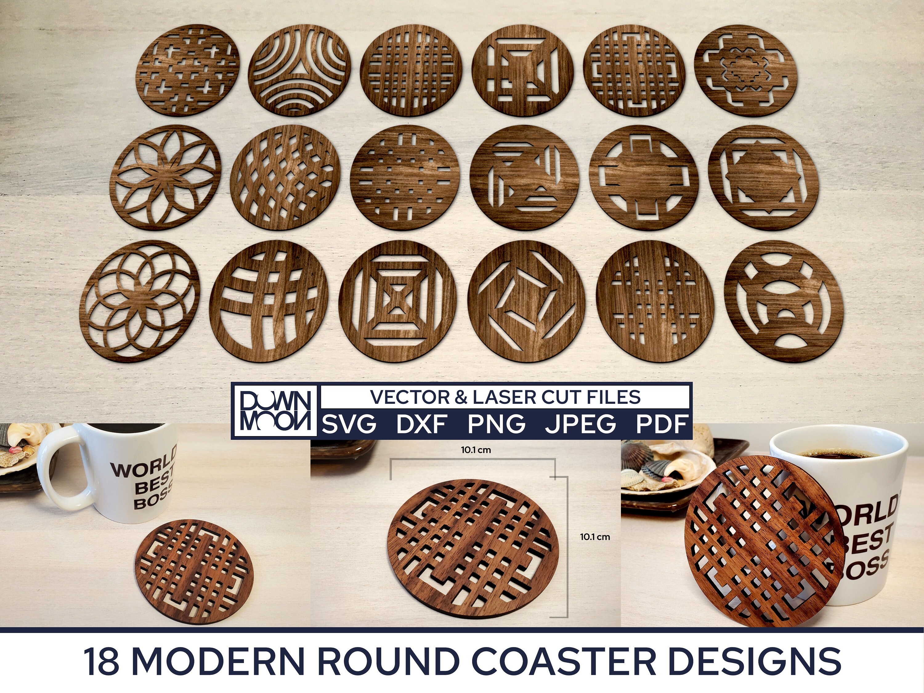 18 Modern Round Coaster Designs SVG Laser-ready Files - Etsy
