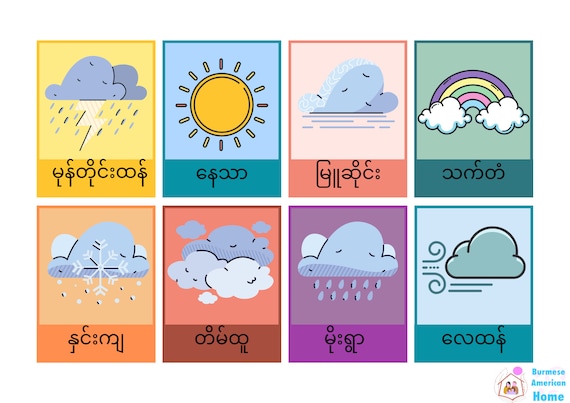Weather Flashcard in English and Burmese - Etsy