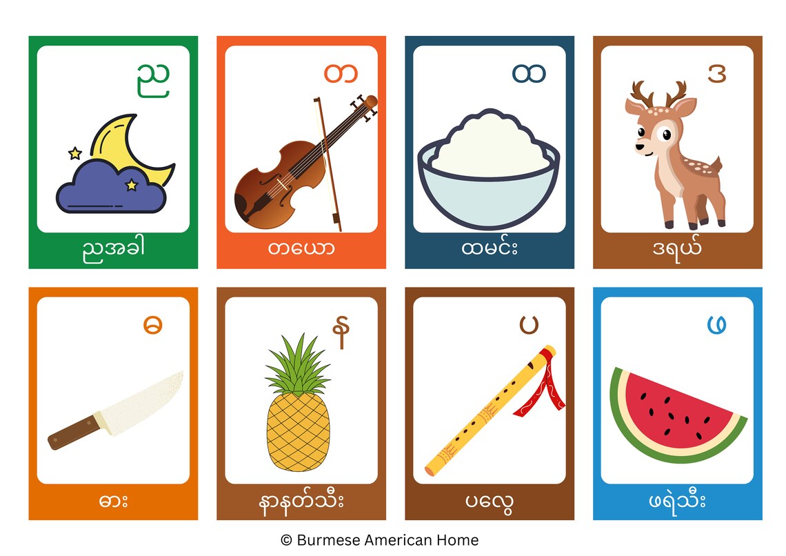 Printable Flashcards| Burmese Alphabet Flashcard| Electronic Printable ...