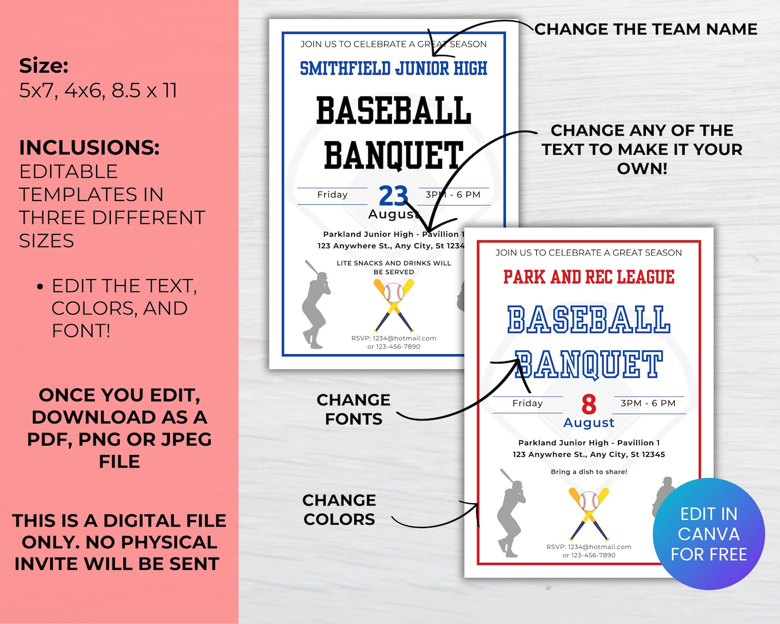 Editable Baseball Awards Banquet Invitation Template, Baseball Party ...