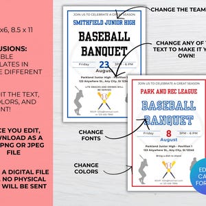 Editable Baseball Awards Banquet Invitation Template, Baseball Party ...