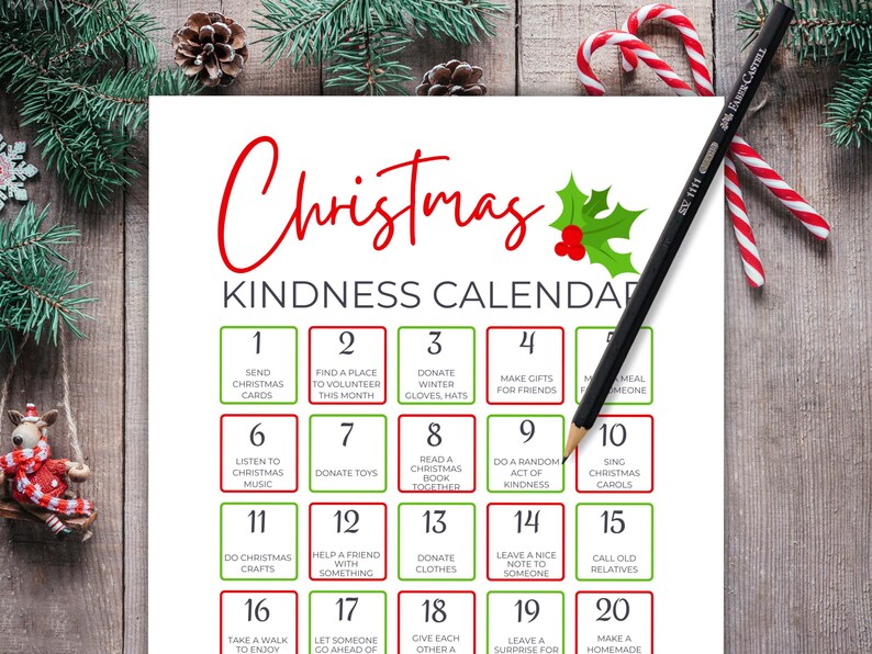 Adult Christmas Kindness Calendar, Gratitude Calendar, Teen Advent ...