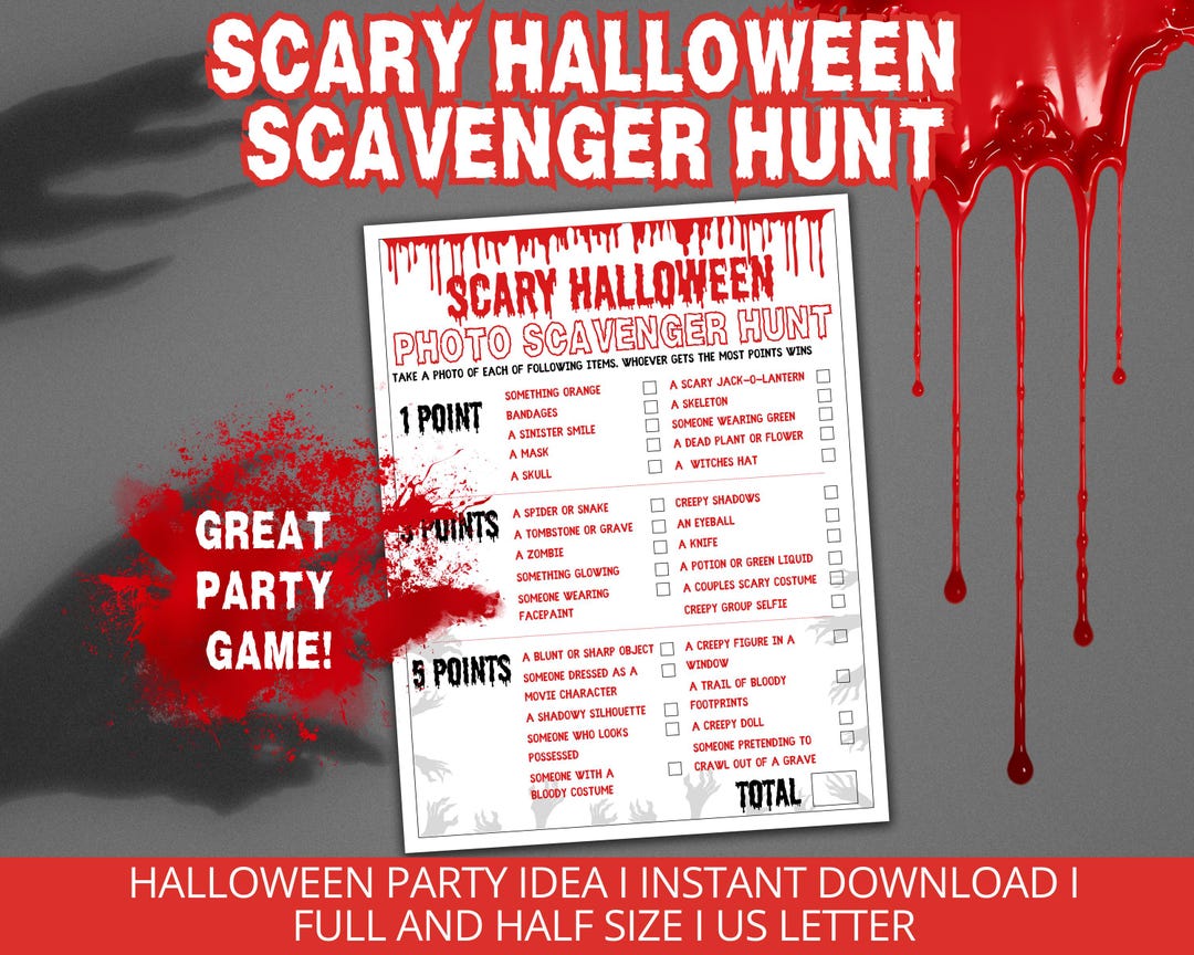 Scary Halloween Scavenger Hunt, Scary Halloween Games, Spooky Scavenger ...