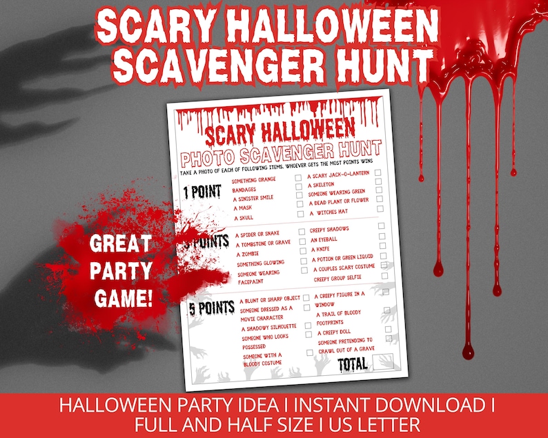 Scary Halloween Scavenger Hunt, Scary Halloween Games, Spooky Scavenger ...
