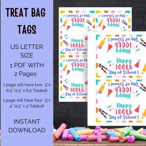 100th Day of School Treat Tags, 100th Day Treat Bag Tags, 100 Days ...