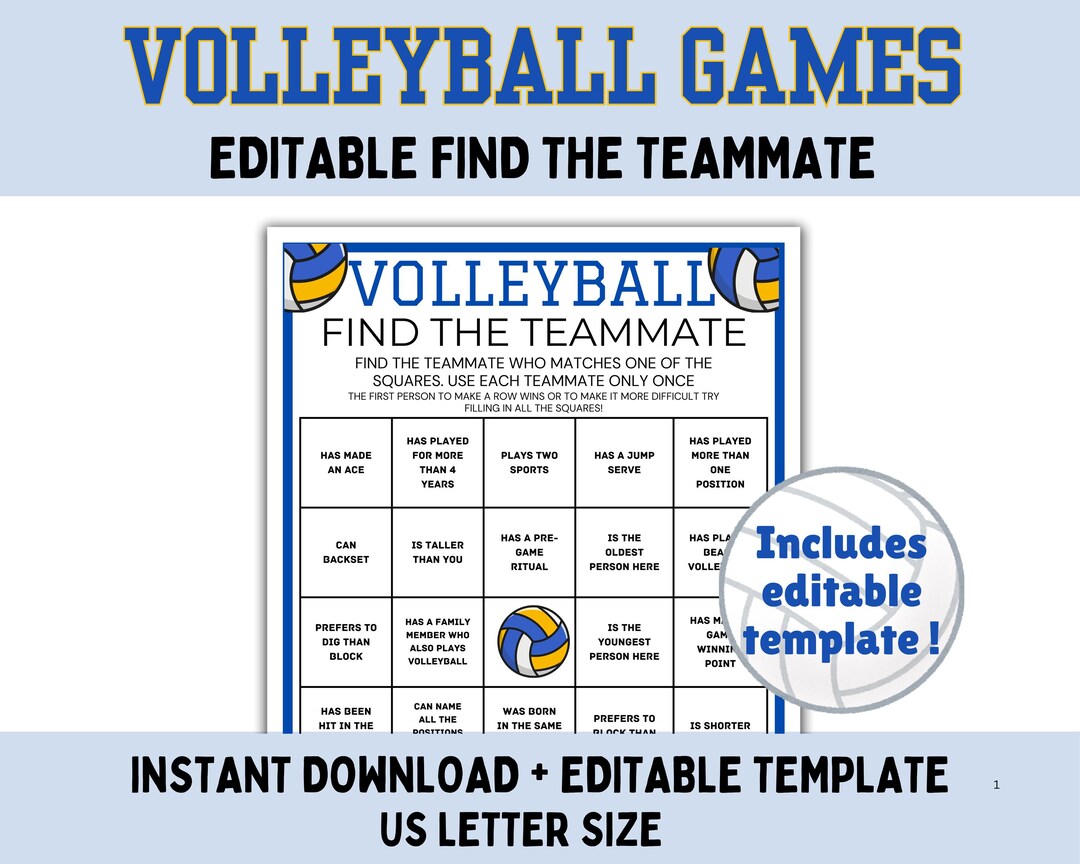 Editable Volleyball Find the Teammate, Volleyball Team Building ...