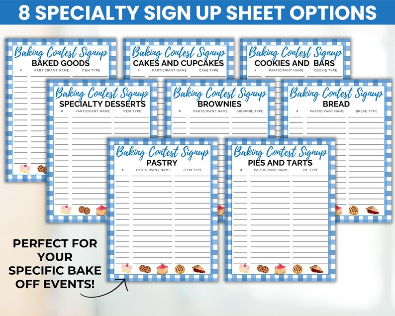 Baking Contest Sign up Sheet, Baking Competition Signup Sheets, Bake ...