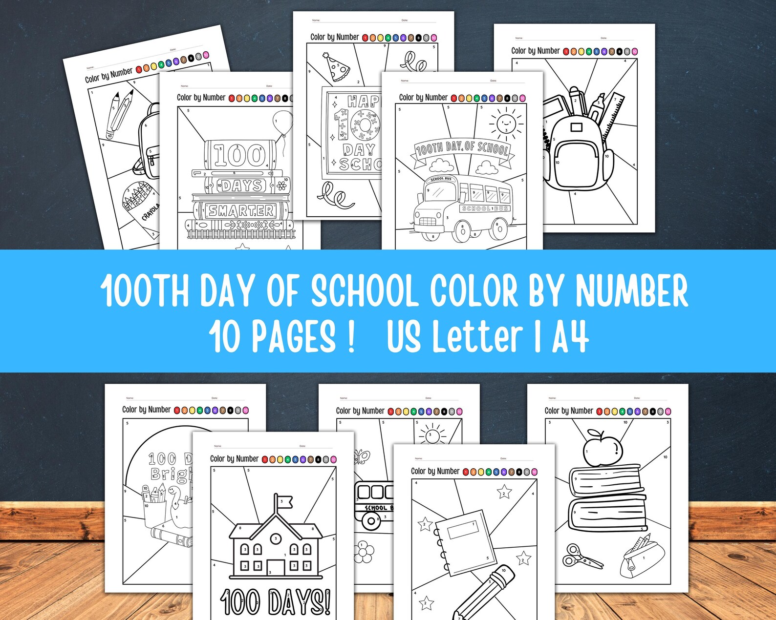 100th Day of School Color by Number, Kids 100th Day of School Coloring ...