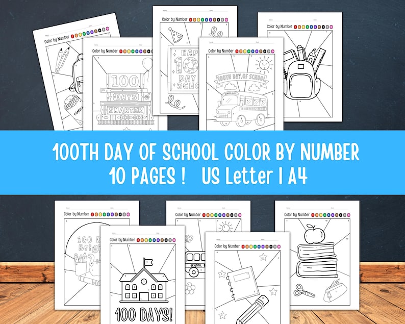 100th Day of School Color by Number, Kids 100th Day of School Coloring ...