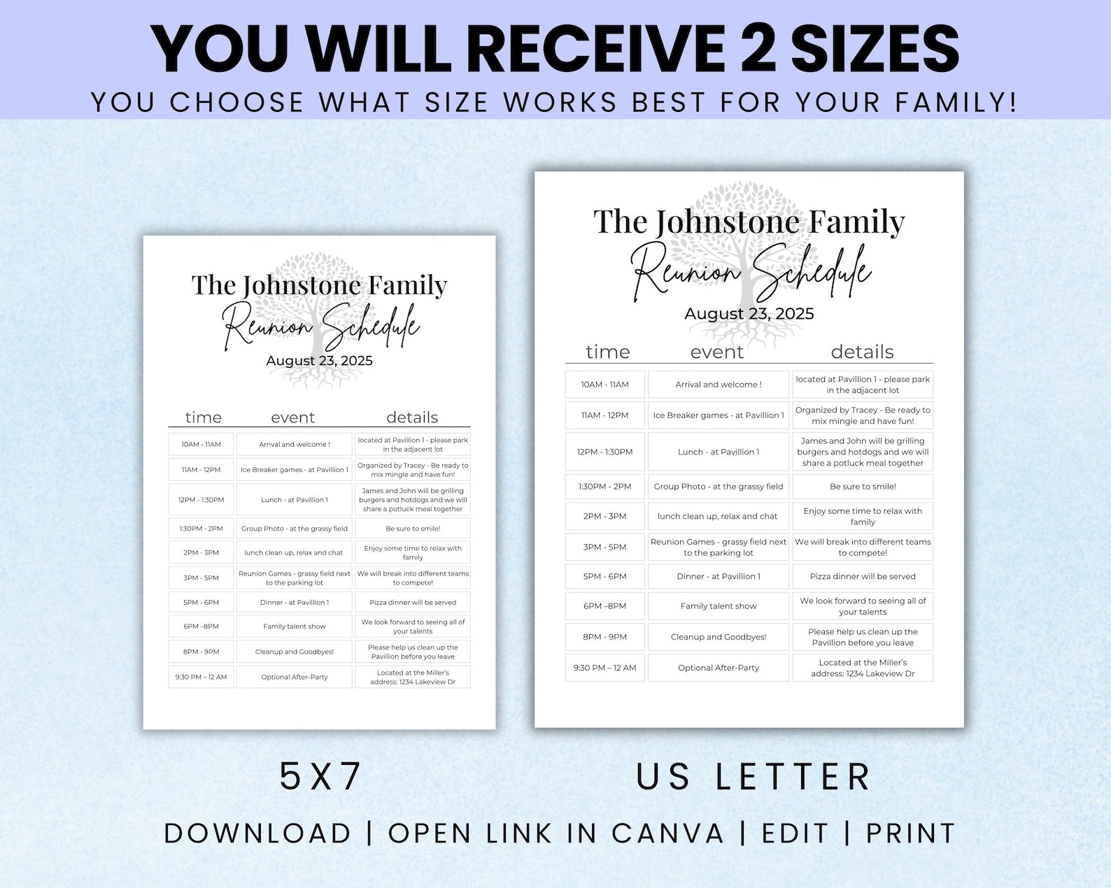 Editable Family Reunion Itinerary Template, Family Reunion Agenda ...