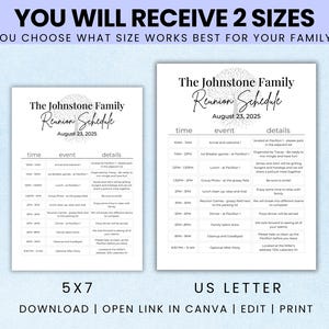 Editable Family Reunion Itinerary Template, Family Reunion Agenda ...