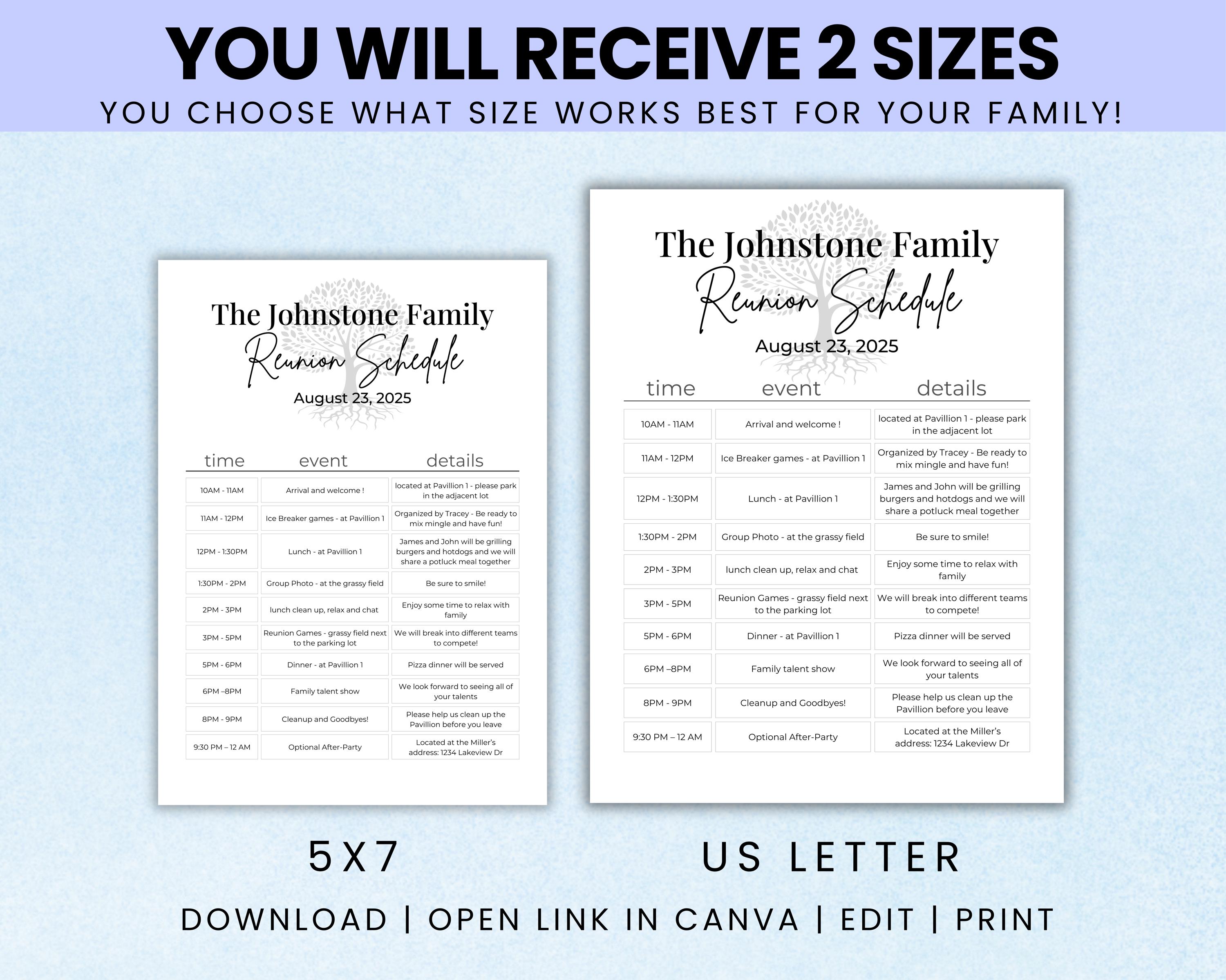 Editable Family Reunion Itinerary Template, Family Reunion Agenda ...