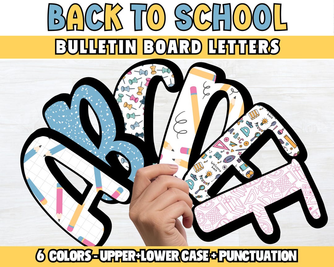 School Supplies Bulletin Board Letters, Back to School Bulletin ...